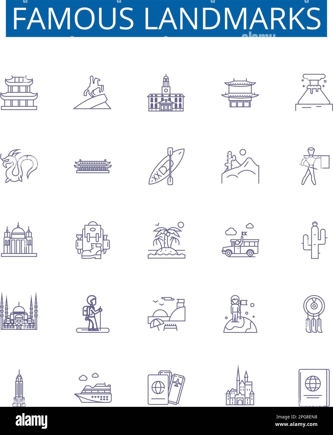 Famous landmarks line icons signs set. Design collection of Monument ...