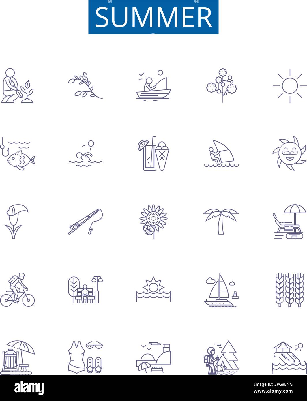 Summer line icons signs set. Design collection of Sun, Heat, Vacation ...