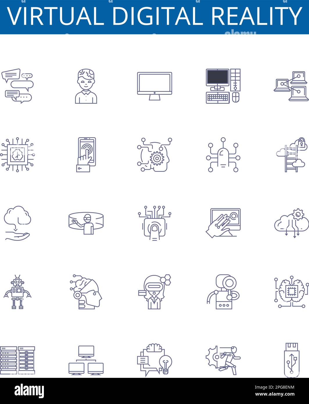 Virtual digital reality line icons signs set. Design collection of ... Virtual digital reality line icons signs set. Design collection of ...
