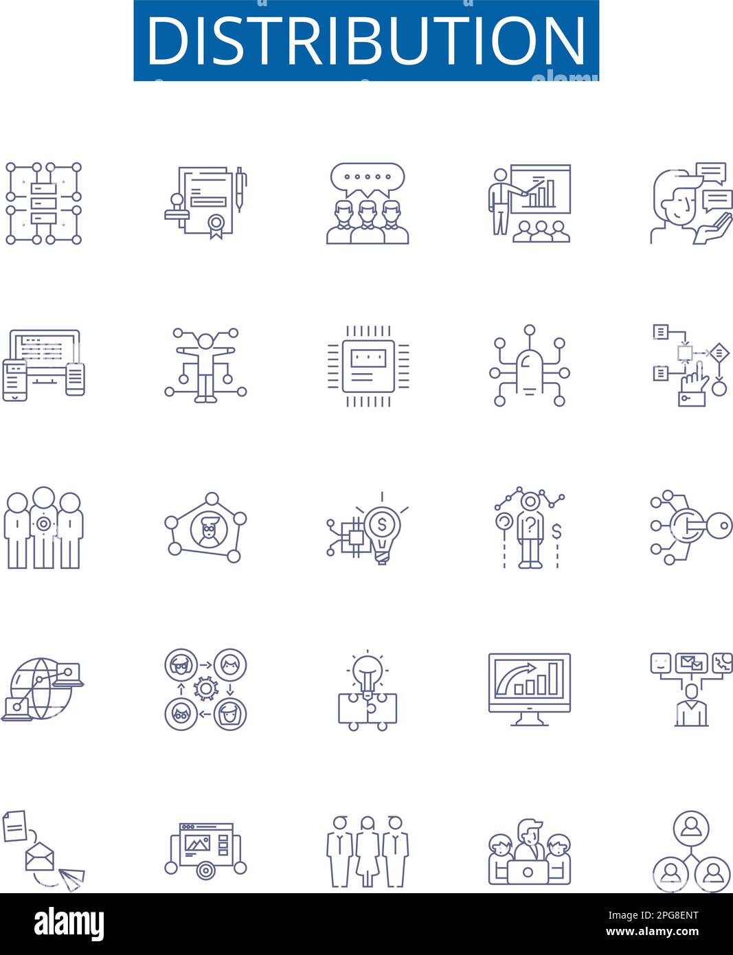 Distribution line icons signs set. Design collection of Distribute, Disseminate, Allocate ...