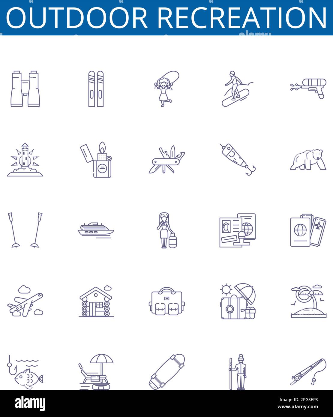 Outdoor recreation line icons signs set. Design collection of Hiking ...