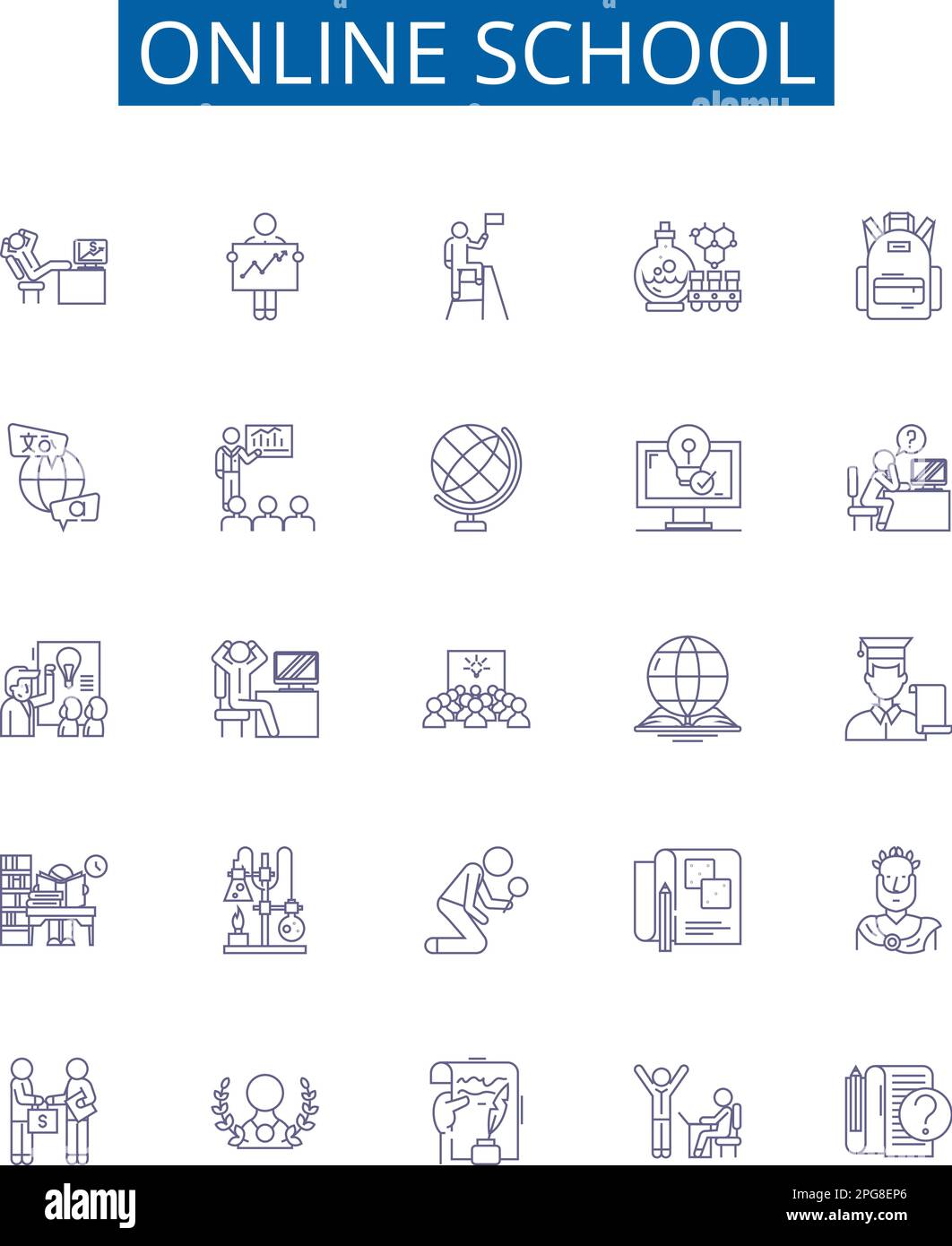Online school line icons signs set. Design collection of E learning, Virtual, Online, Academy ...