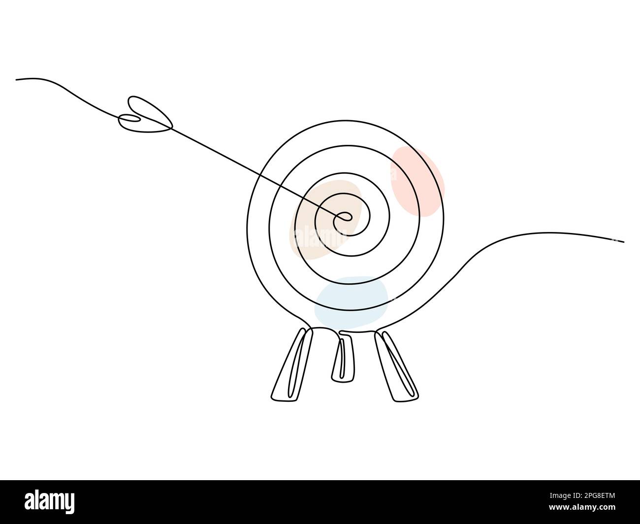 Target with arrow continuous line drawing. Hand drawn linear goal ...