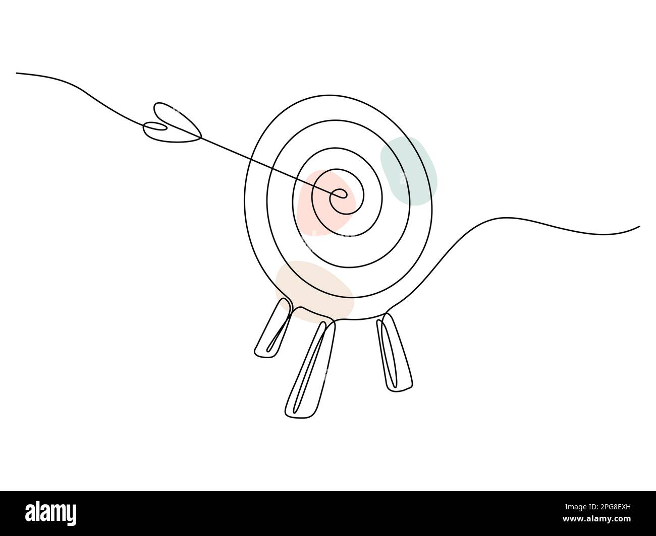 Target with arrow continuous line drawing. Hand drawn linear goal ...