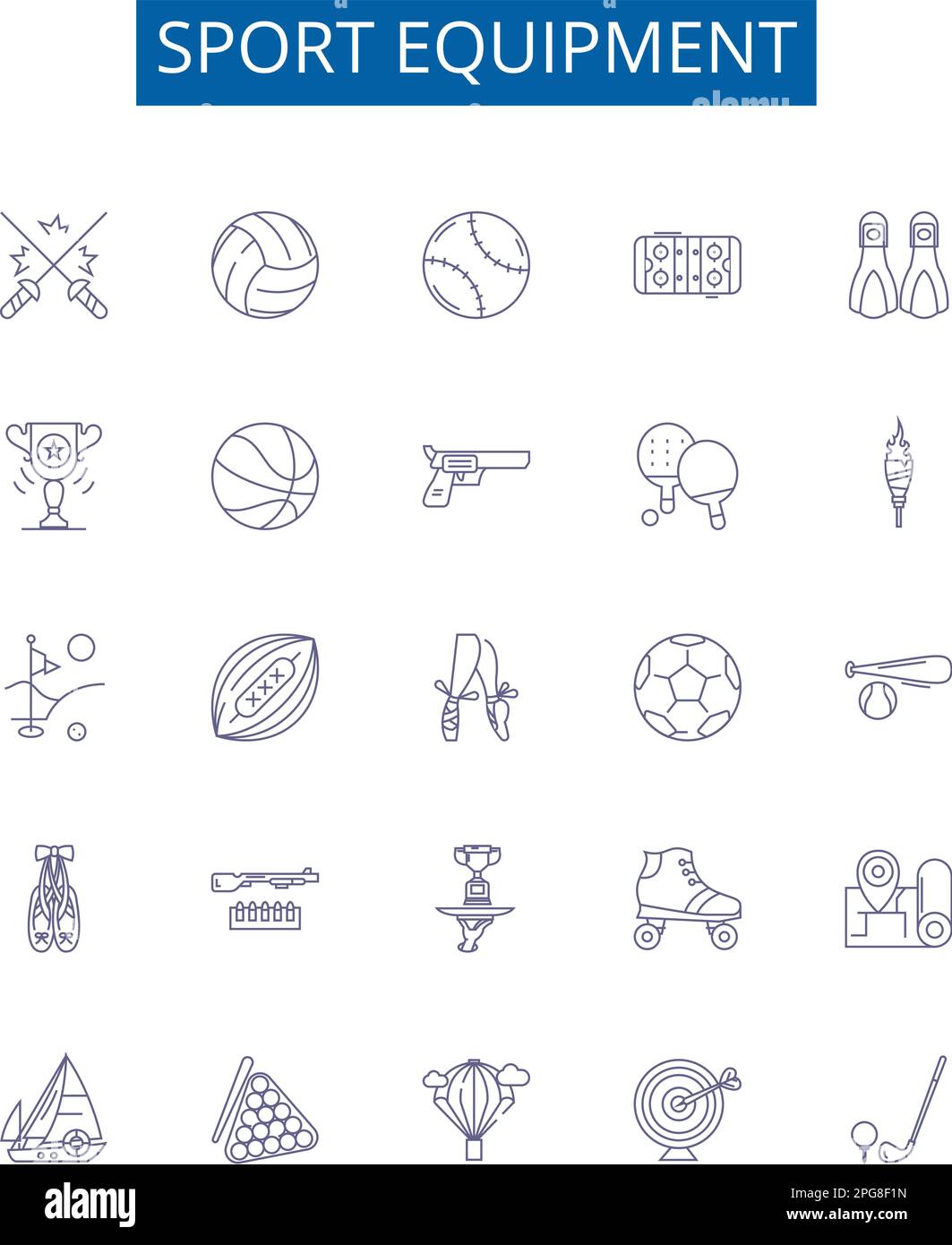 Sport equipment line icons signs set. Design collection of Gear, Balls ...
