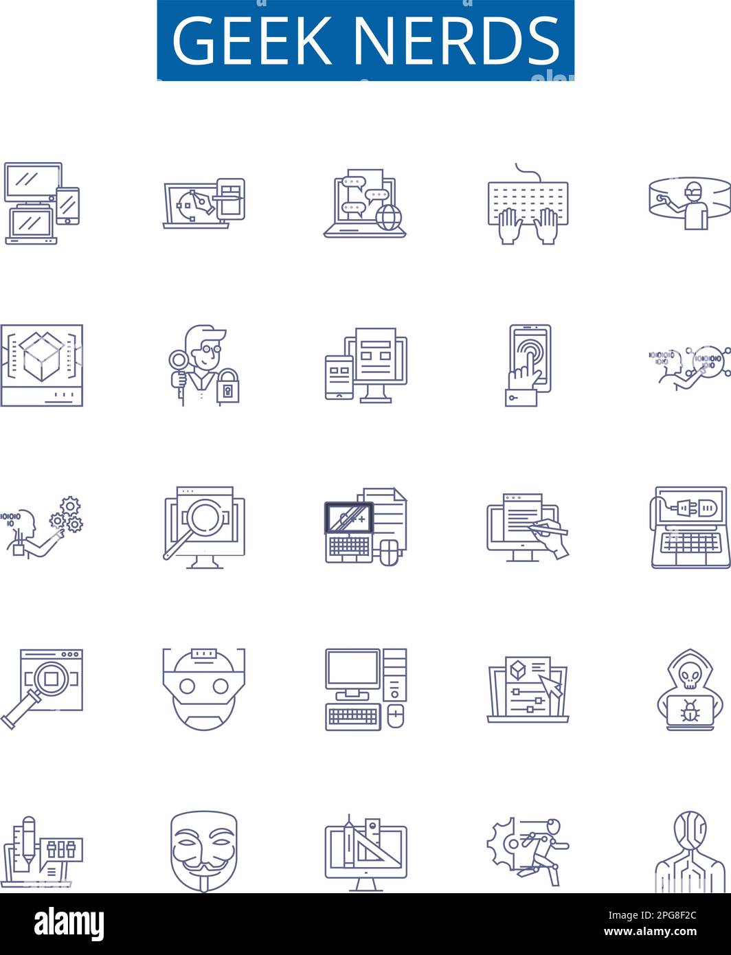 Geek Nerds Line Icons Signs Set Design Collection Of Geek Nerds Technology Programmer