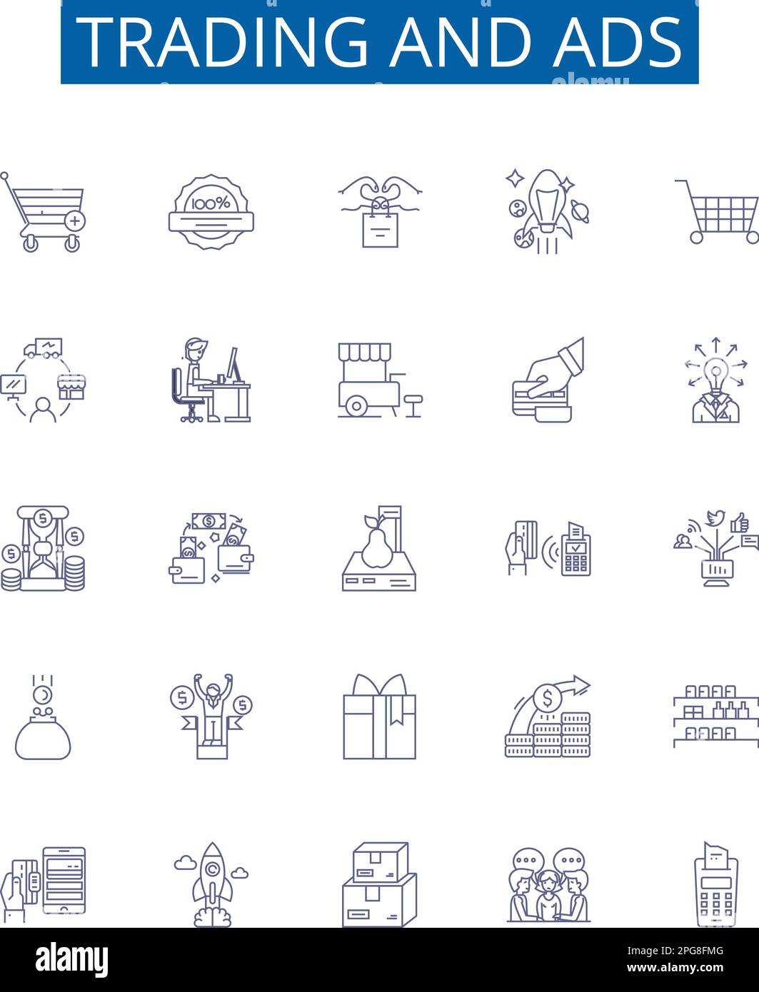 Trading and ads line icons signs set. Design collection of Trade, Ads ...