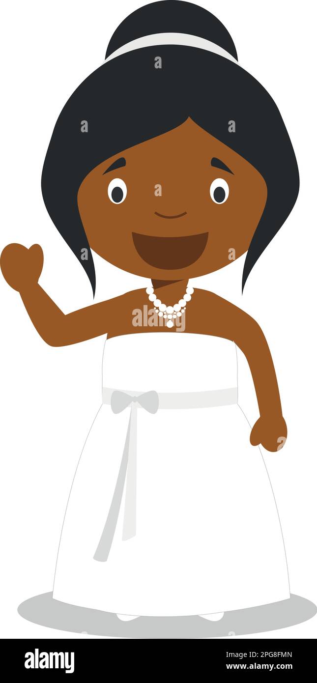Black bride wearing a wedding dress in cartoon style Vector ...