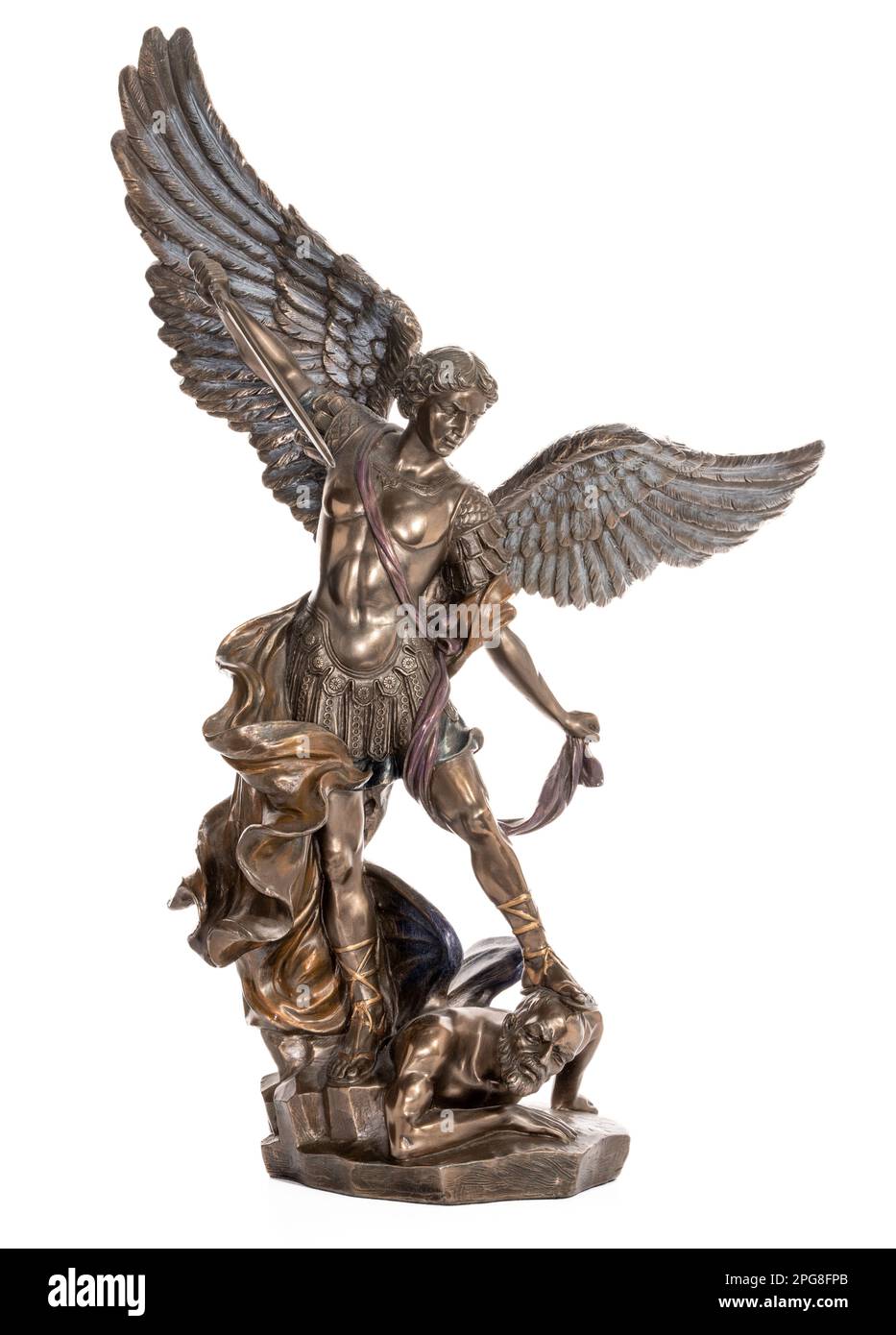 Archangel Michael bronze statue isolated on white background. Vertical shot Stock Photo - Alamy