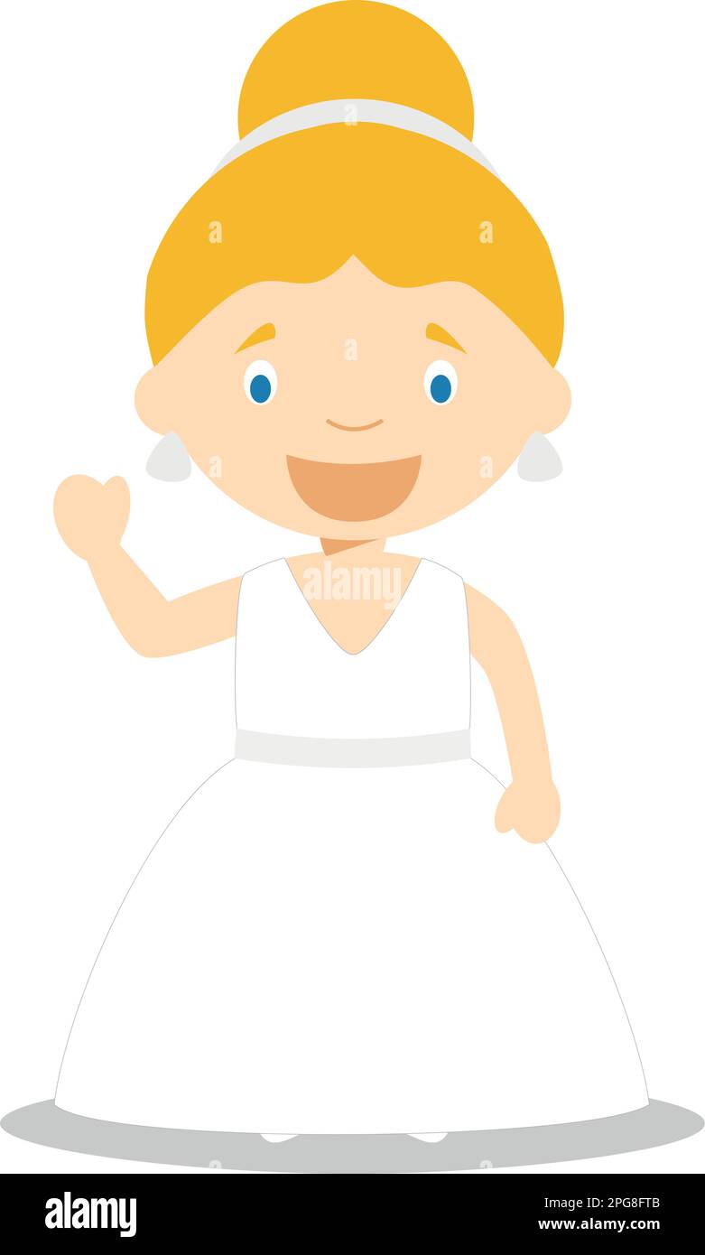 Caucasian bride wearing a wedding dress in cartoon style Vector ...