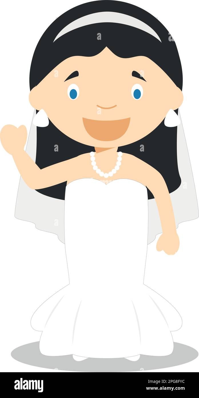 Caucasian bride wearing a wedding dress in cartoon style Vector ...