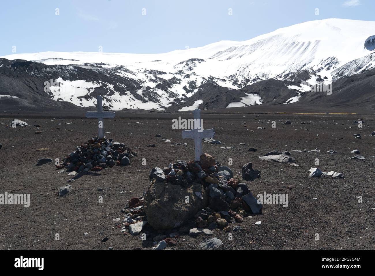 Two graves marking the deaths of people during a volcanic eruption on ...