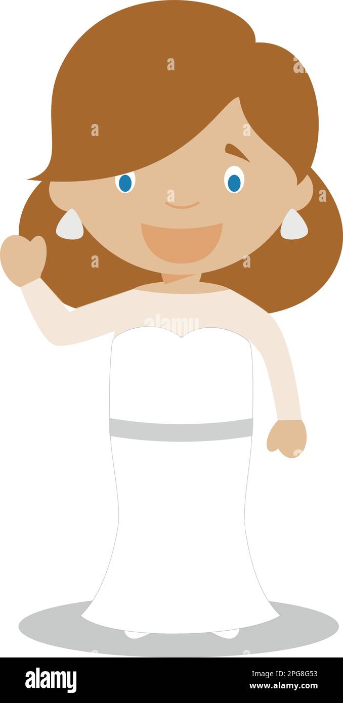 Mestizo bride wearing a wedding dress in cartoon style Vector ...