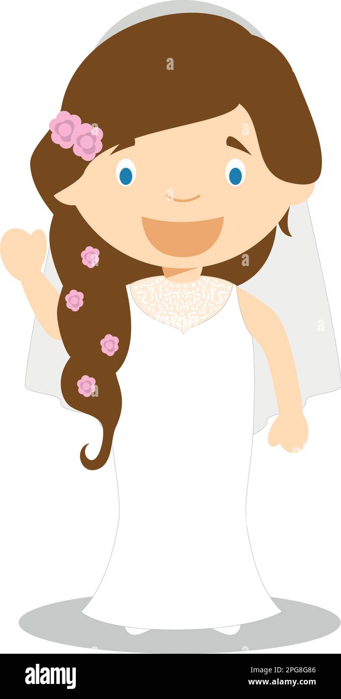 Caucasian bride wearing a wedding dress in cartoon style Vector ...