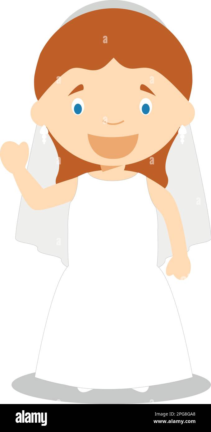 Caucasian bride wearing a wedding dress in cartoon style Vector ...