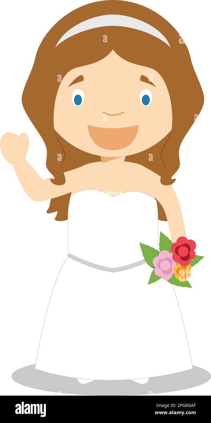 Caucasian bride wearing a wedding dress in cartoon style Vector ...