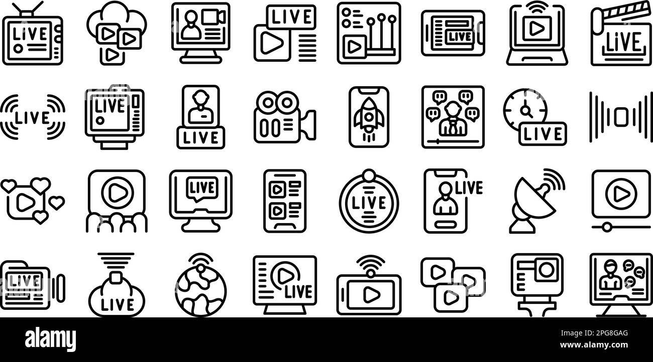 Live stream icons set outline vector. Air music. Tv now Stock Vector ...
