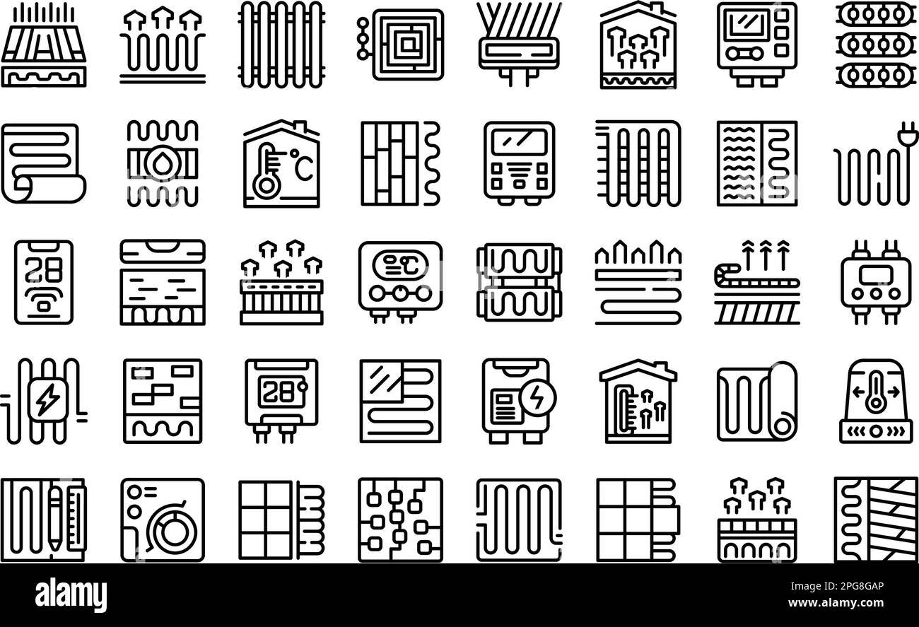 Warm floor icons set outline vector. Heat floor. Underfloor tile Stock ...
