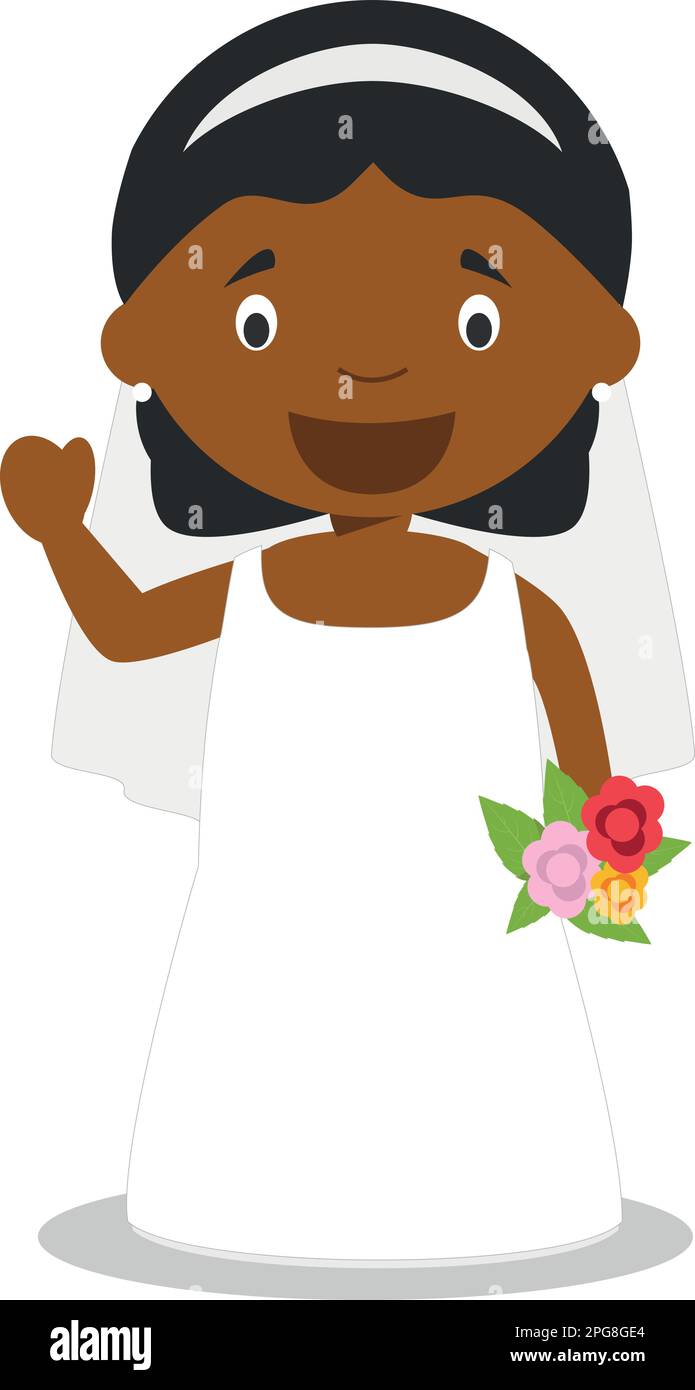 Black bride wearing a wedding dress in cartoon style Vector ...