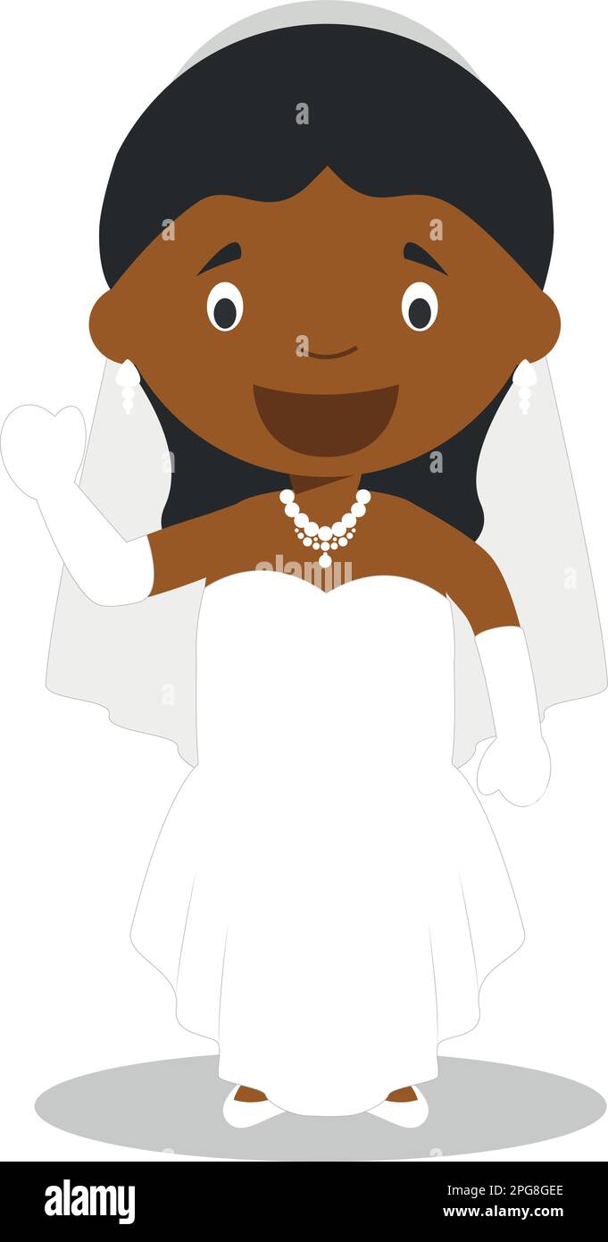 Black bride wearing a wedding dress in cartoon style Vector ...