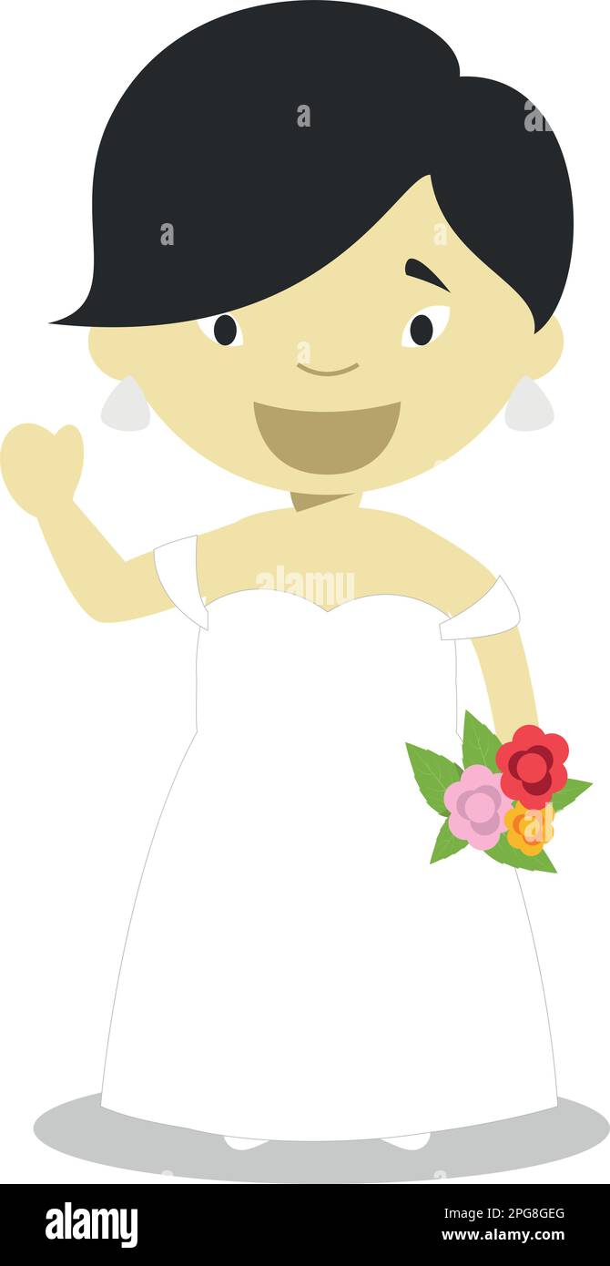 Oriental bride wearing a wedding dress in cartoon style Vector ...