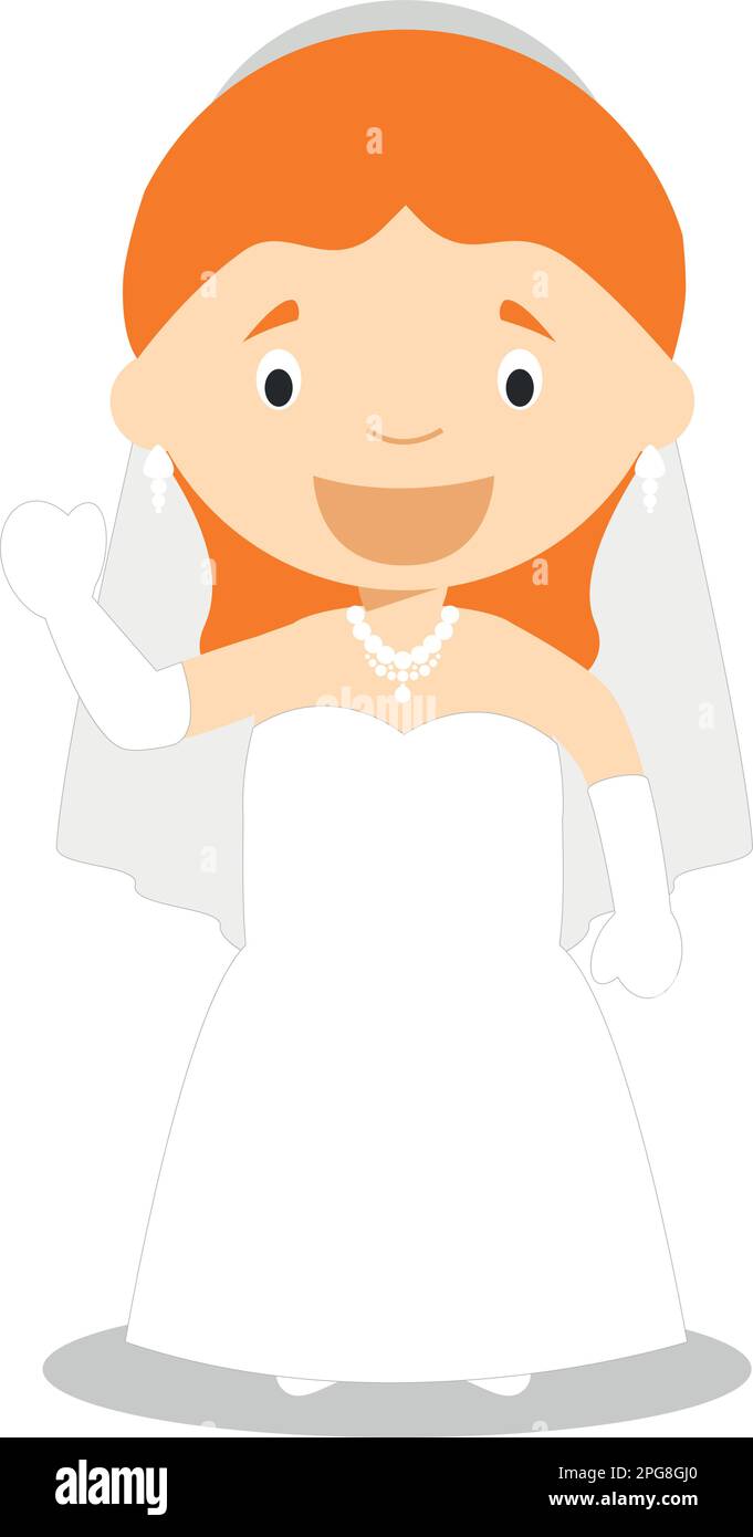 Caucasian bride wearing a wedding dress in cartoon style Vector ...