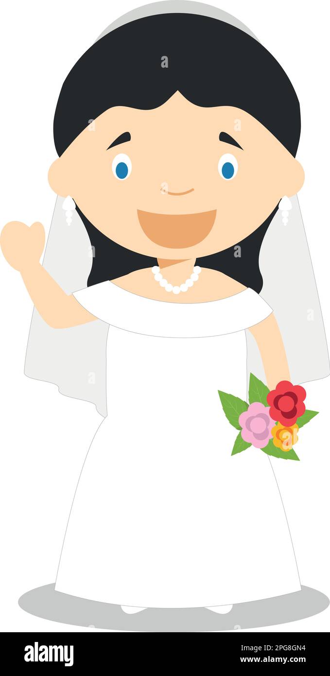 Caucasian bride wearing a wedding dress in cartoon style Vector ...