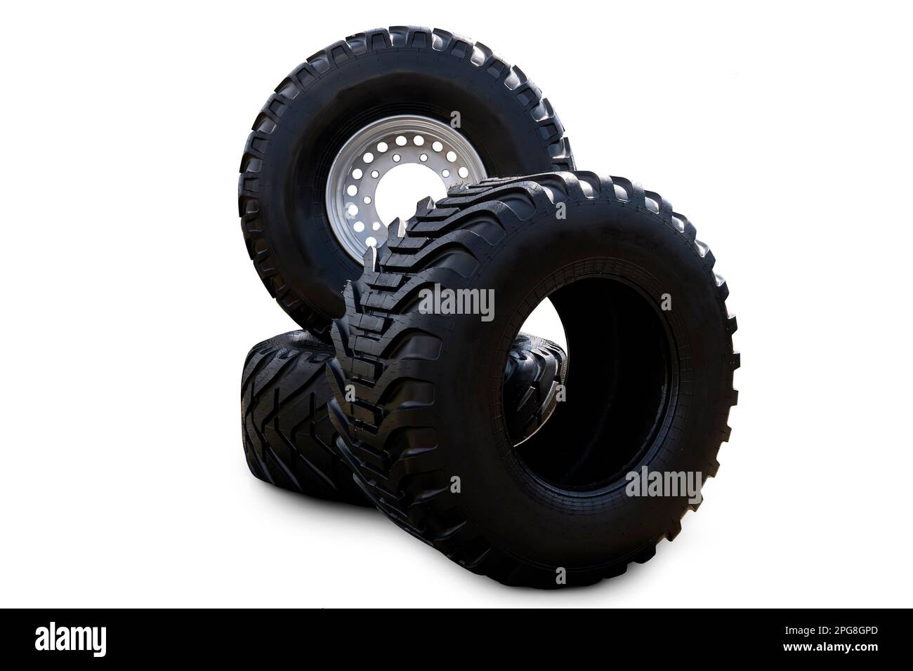 Isolated on white new truck wheel on hub with black shine tire. New ...