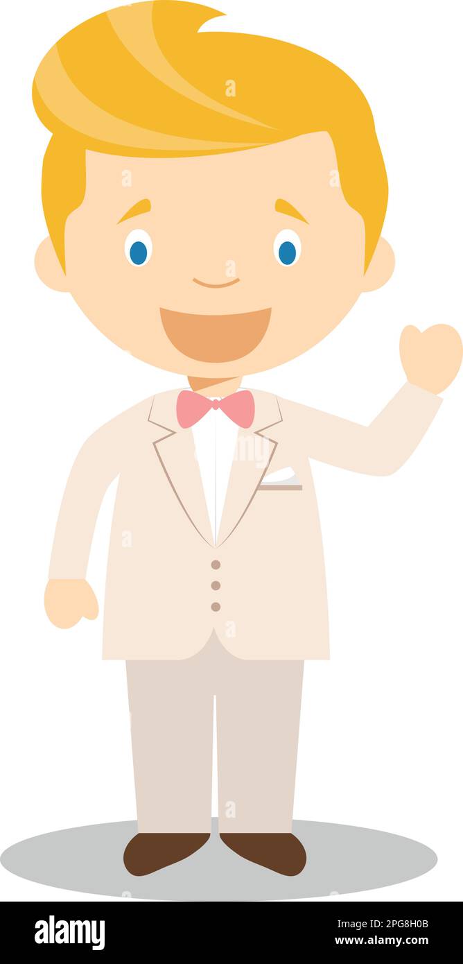 Caucasian bridegroom wearing a cream suit in cartoon style Vector ...
