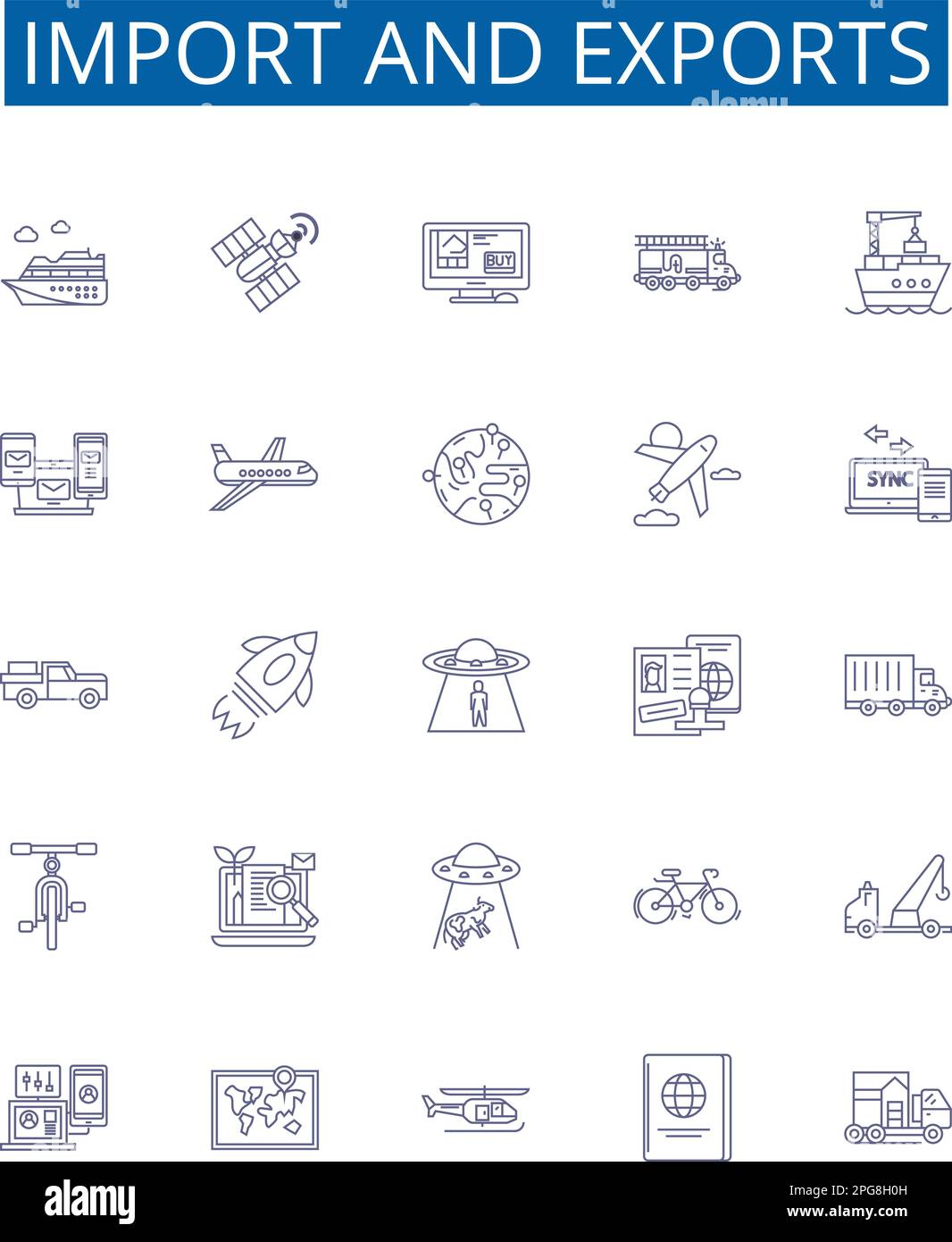 Import and exports line icons signs set. Design collection of import ...