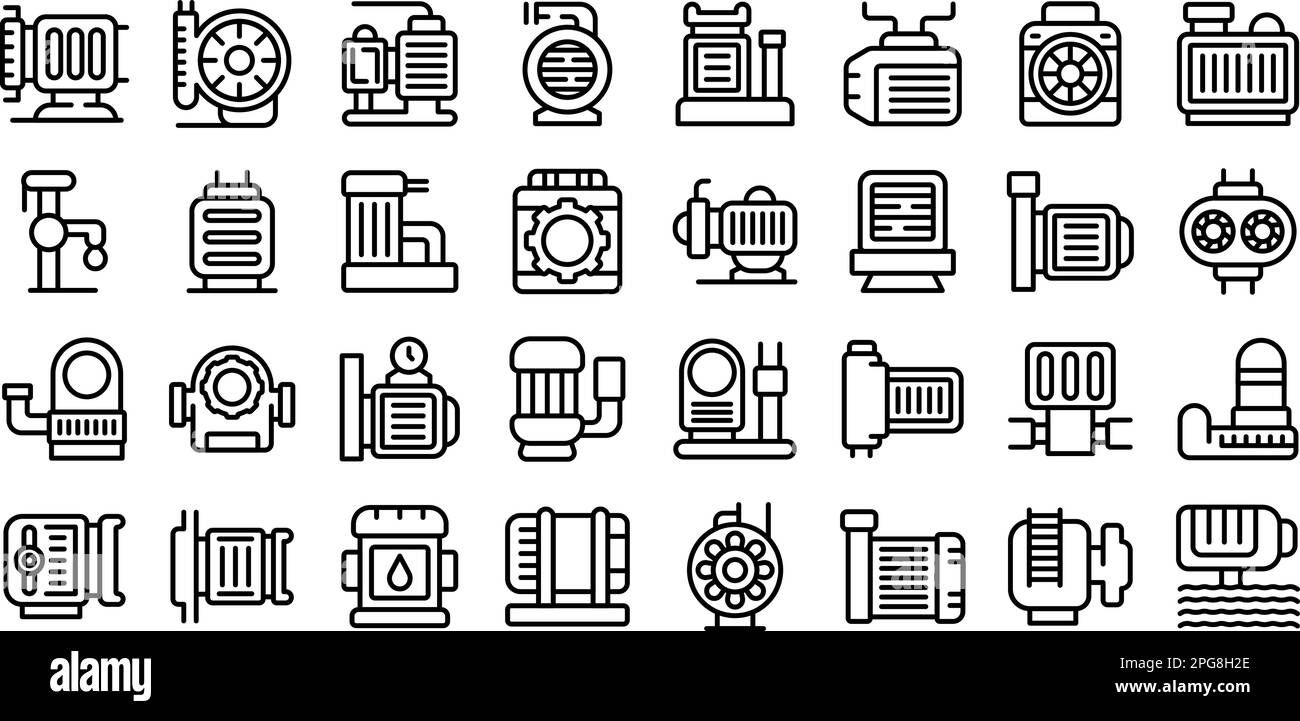 Submersible pump icons set outline vector. Water motor. Electric engine ...