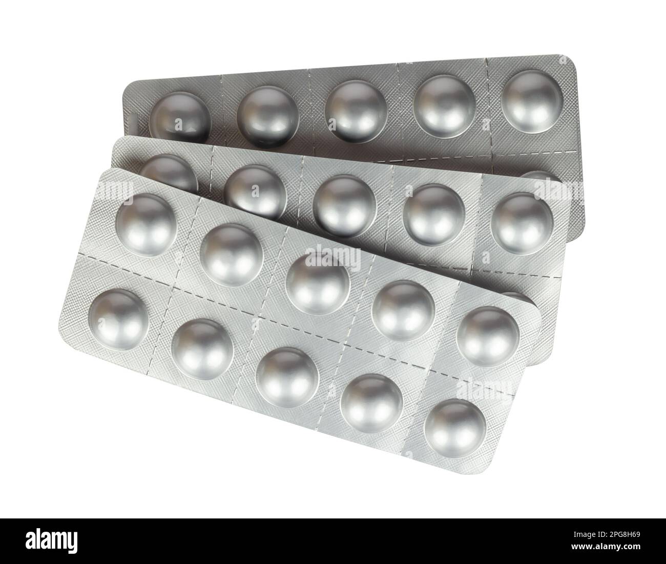 Tablets in silver blister packages isolated from background Stock Photo ...