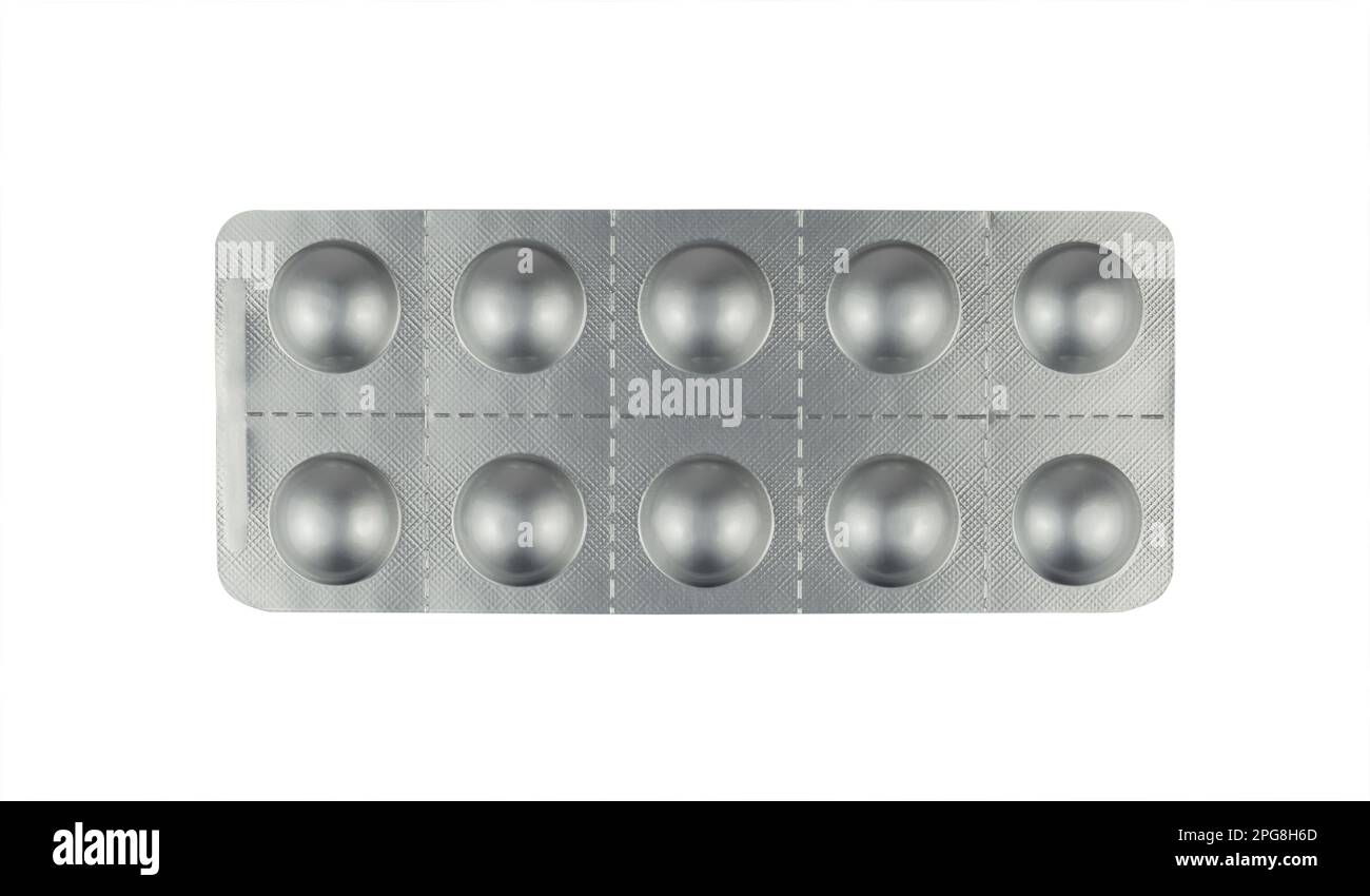 Tablets in a silver blister package isolated from background Stock ...
