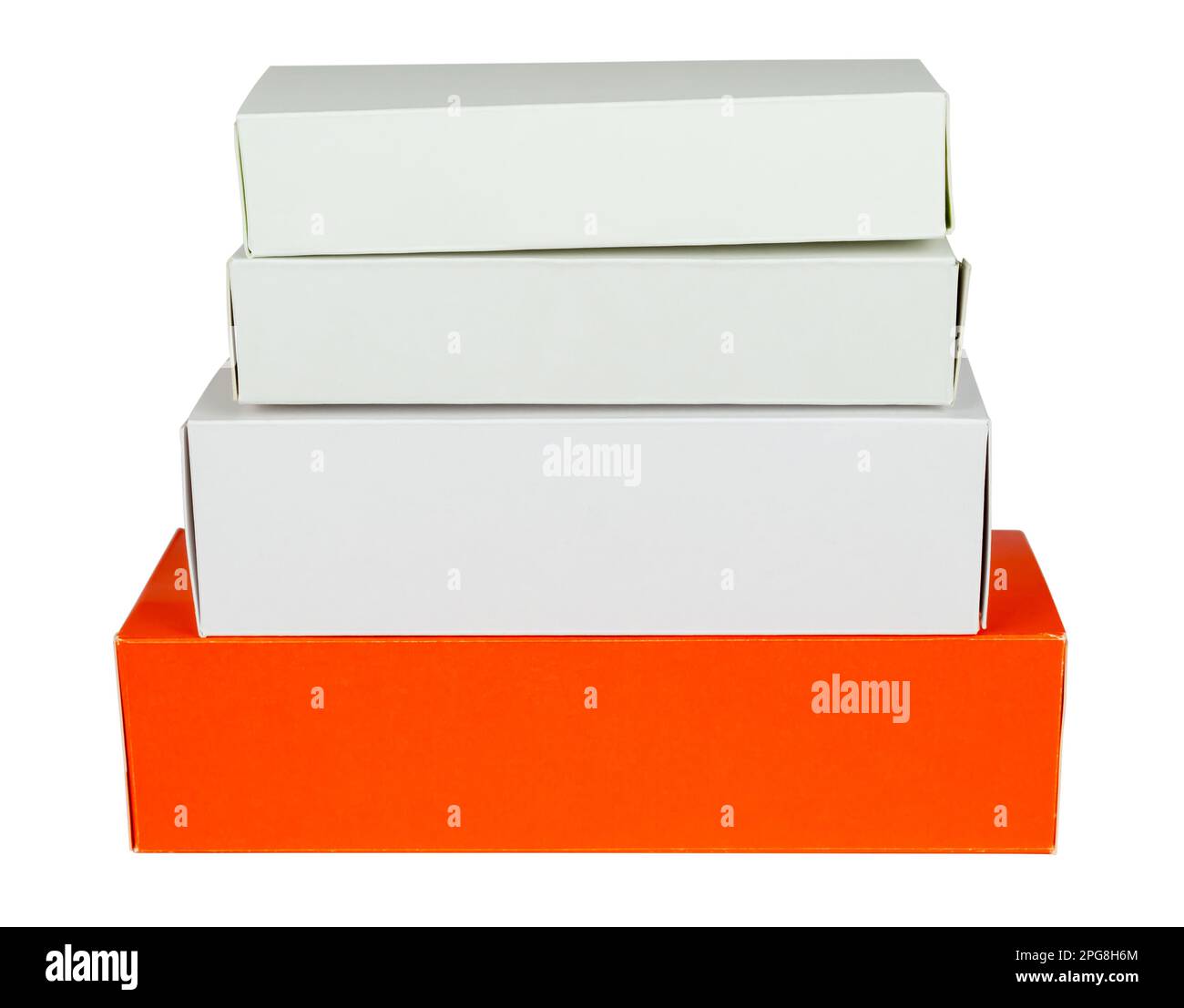 Pile of red and white cardboard boxes isolated from background Stock ...