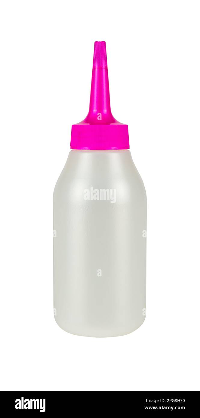 Cosmetic plastic container with pink dispenser for hair color isolated ...