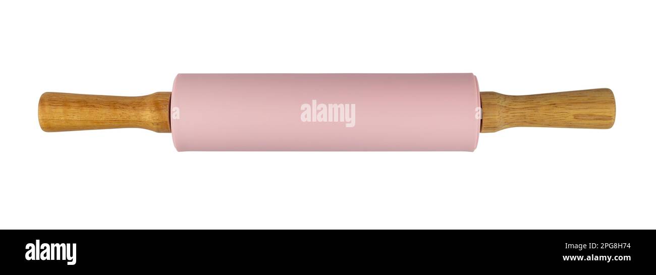 Pink rolling pin with wooden handles isolated Stock Photo - Alamy