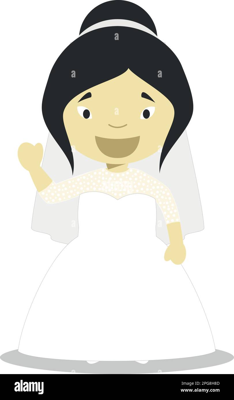 Oriental bride wearing a wedding dress in cartoon style Vector ...