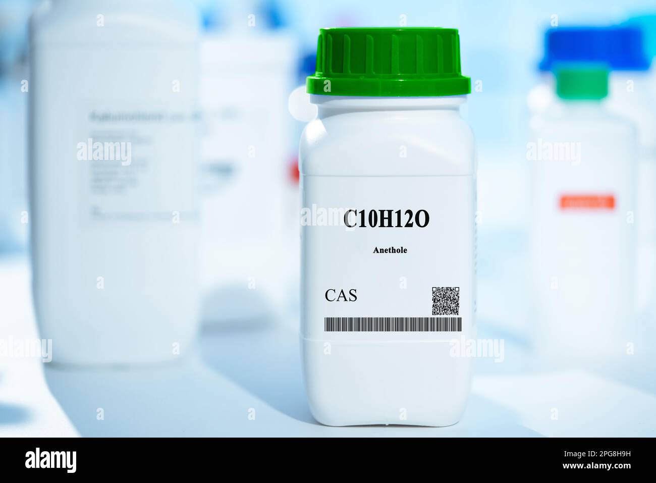 C10H12O anethole CAS chemical substance in white plastic laboratory ...
