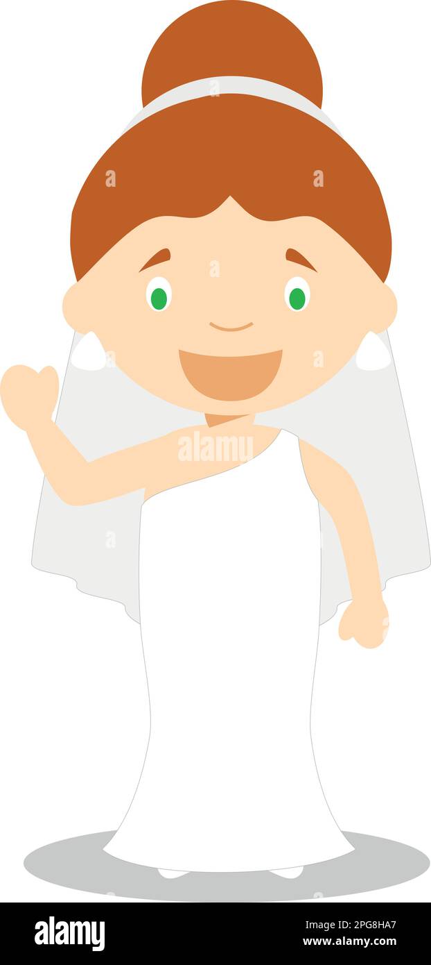 Caucasian bride wearing a wedding dress in cartoon style Vector ...