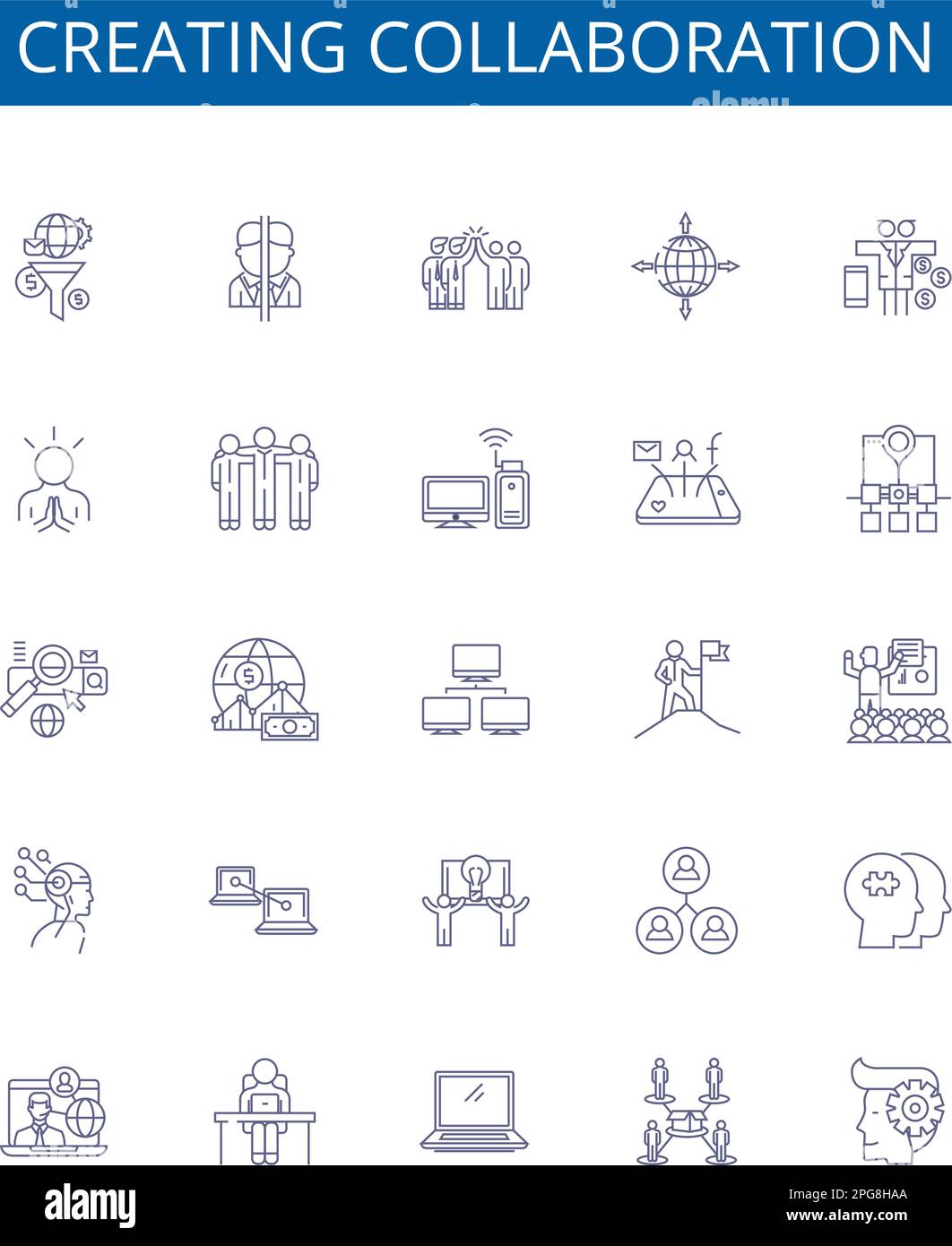Creating collaboration line icons signs set. Design collection of ...