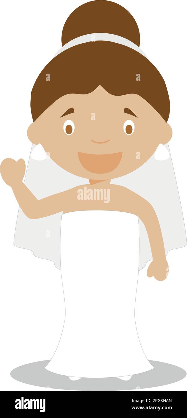Mestizo bride wearing a wedding dress in cartoon style Vector ...