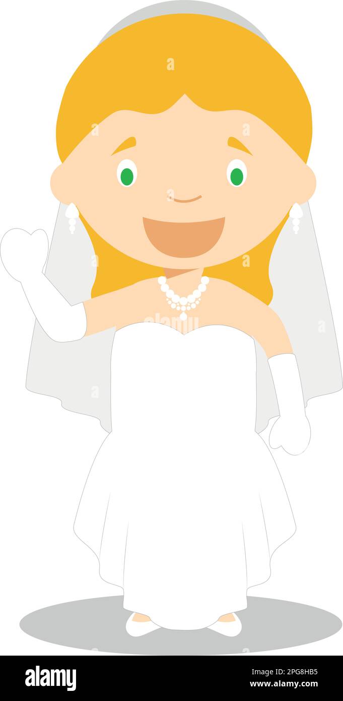 Caucasian bride wearing a wedding dress in cartoon style Vector ...