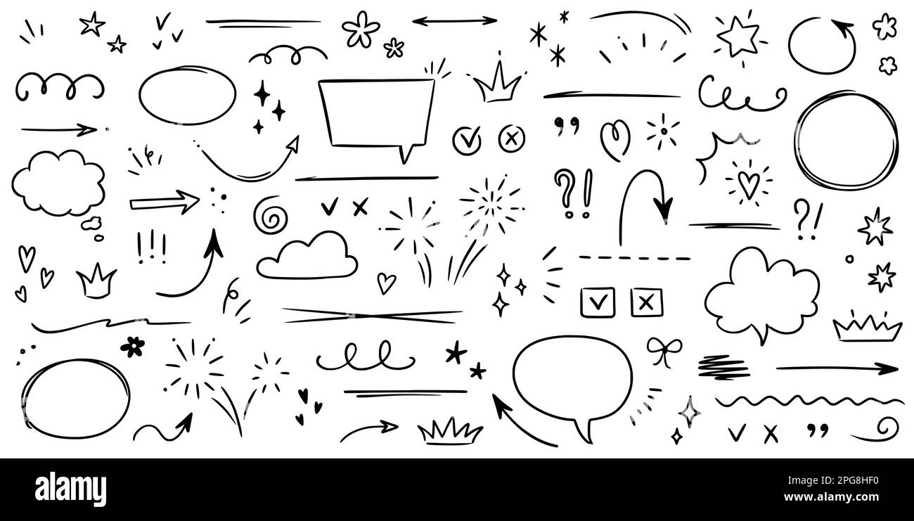 Sketch underline, emphasis, arrow shape set. Hand drawn brush stroke ...