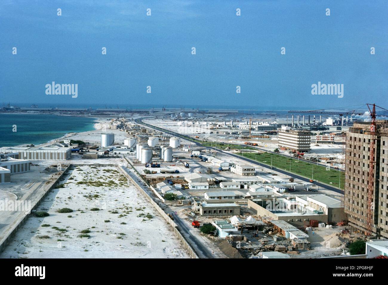 Abu Dhabi UAE 1976 – elevated view looking east along Port Road (now Al ...