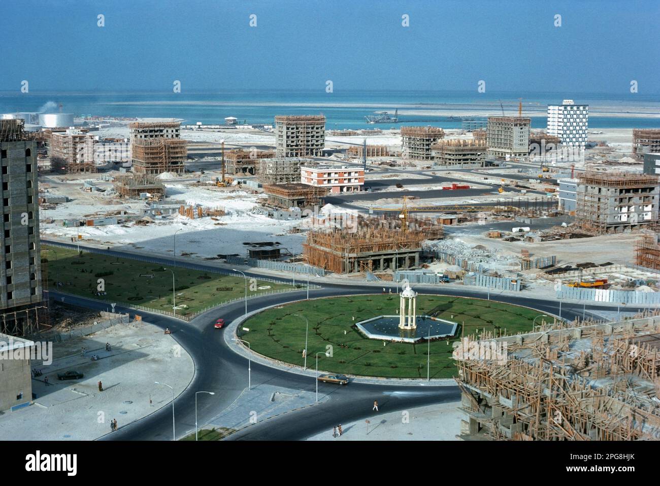 Abu Dhabi UAE 1976 – elevated view of roundabout at western end of Port ...