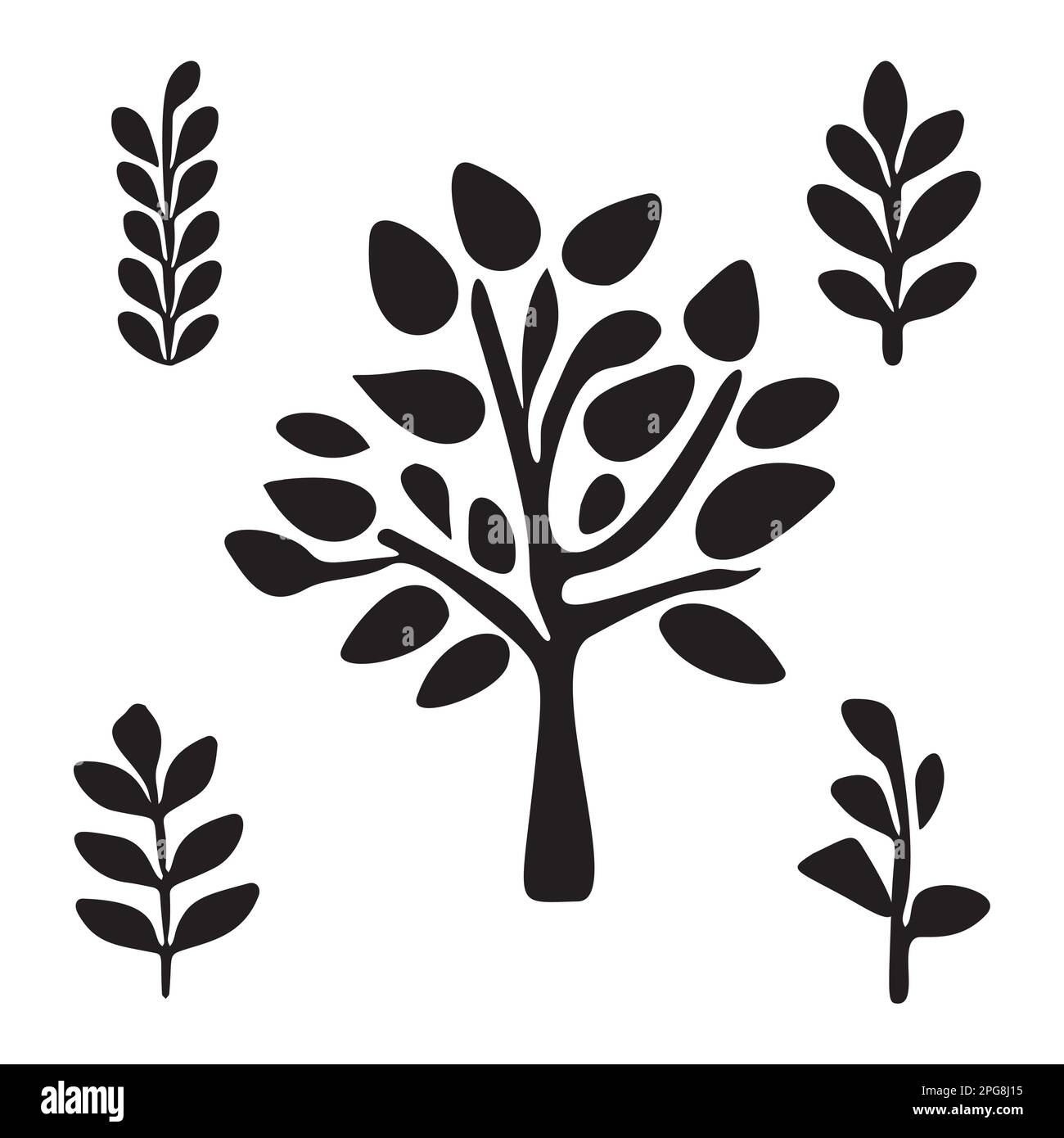 Set of vector tree motifs in low brow style. Collection of monochrome ...