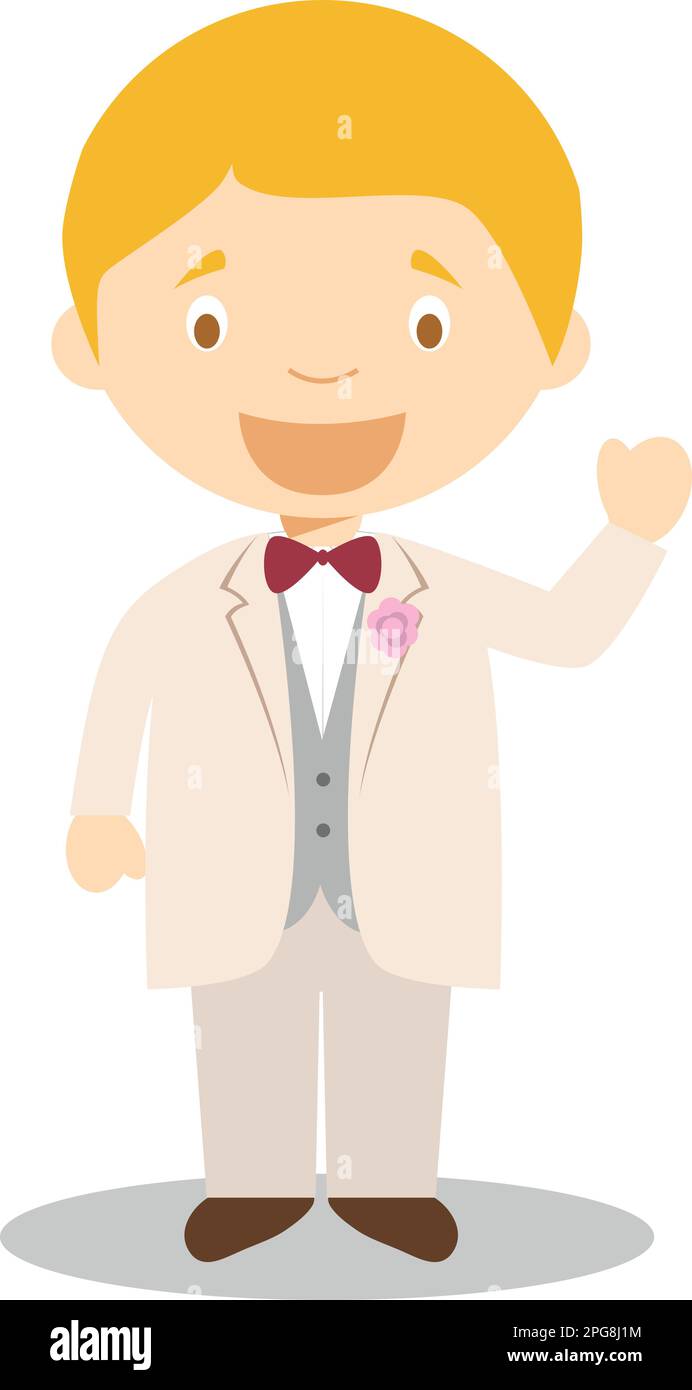 Caucasian bridegroom wearing a cream suit in cartoon style Vector ...