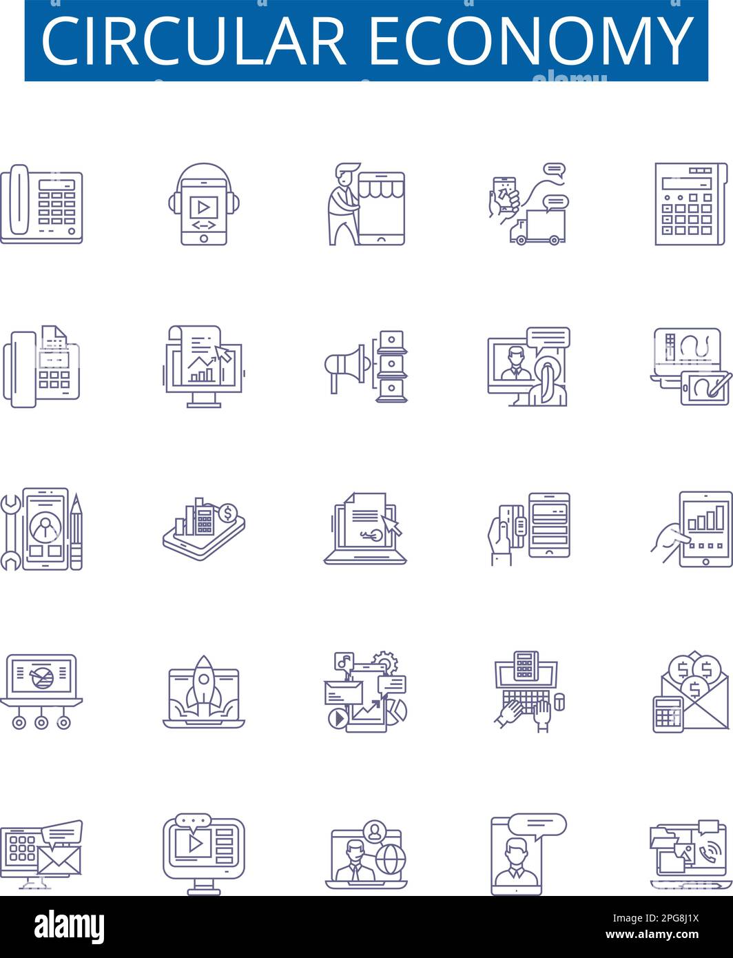 Circular economy line icons signs set. Design collection of Circular, Economy, Sustainable ...