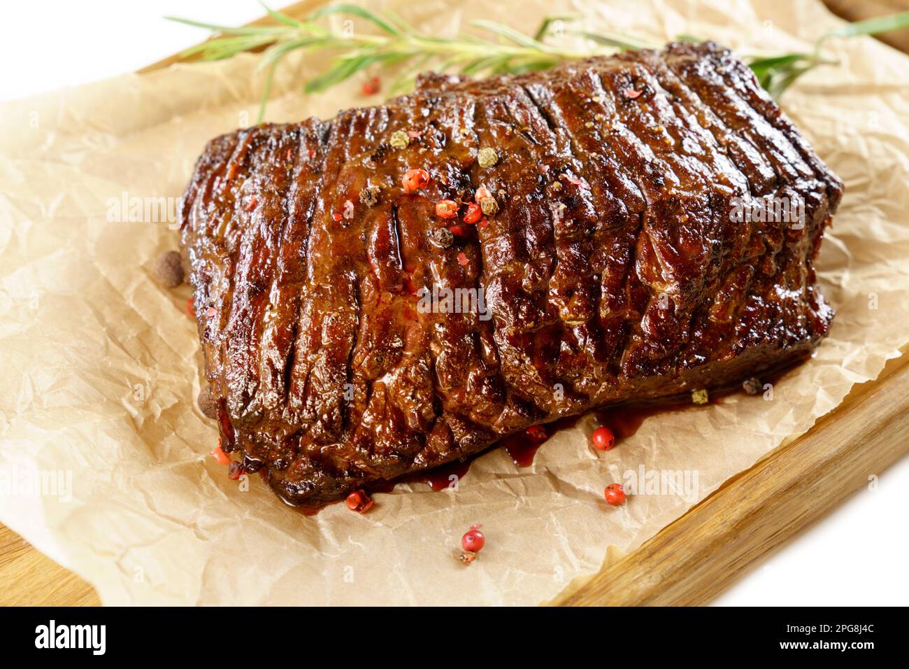 Fried beef cooked grilled meat with spices close up. Fried chunks of ...