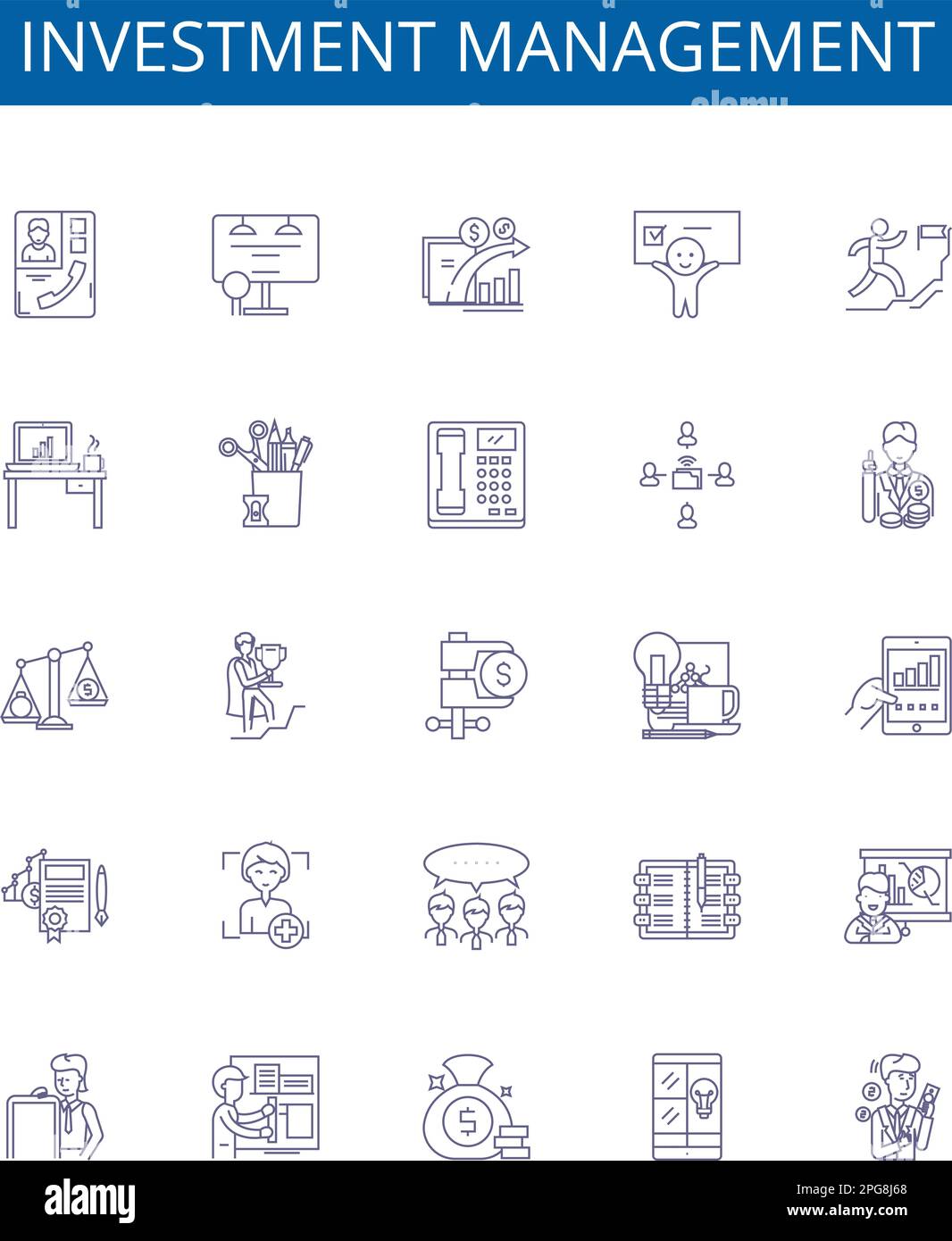 Investment management line icons signs set. Design collection of ... Investment management line icons signs set. Design collection of ...